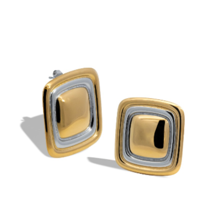 Arete Cuadro Abombado Bicolor – Rebecca Joyeria